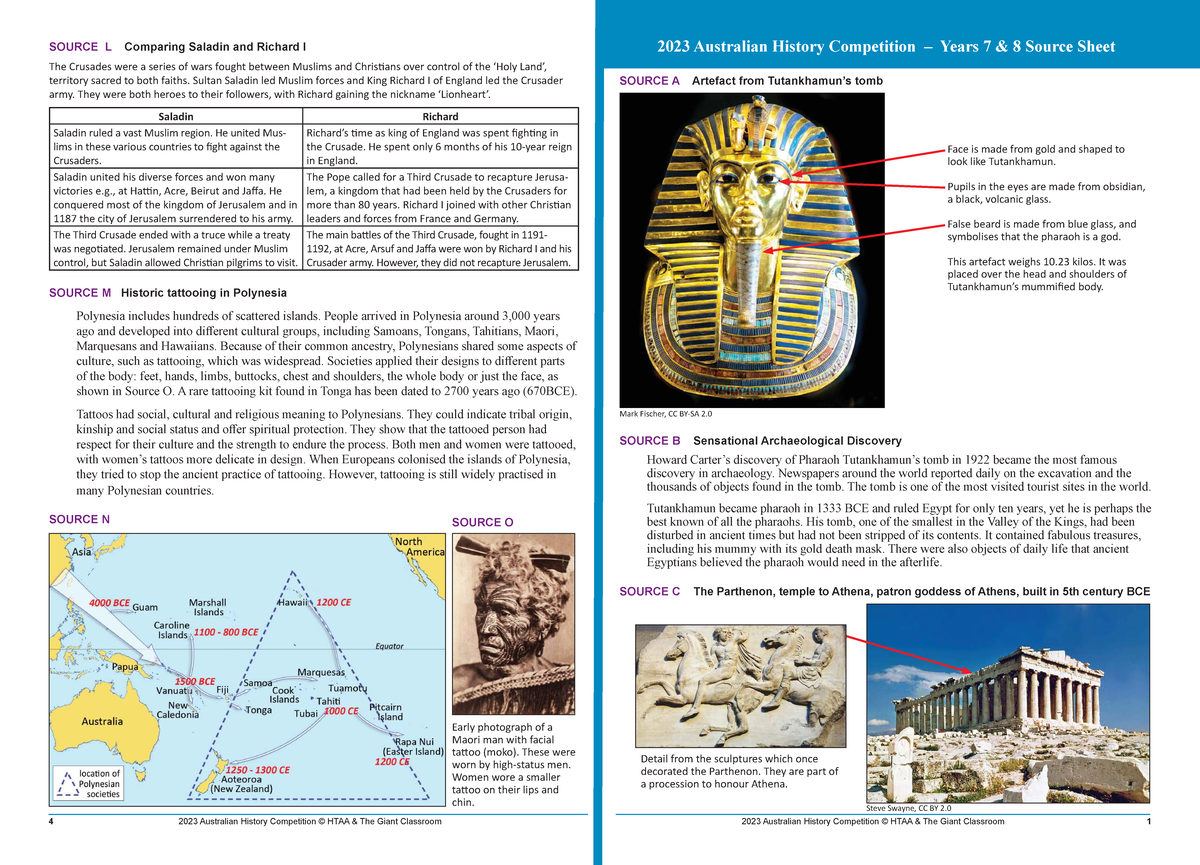 2023 Australian History Competition Years 7-8 Source Sheet: Saladin vs ...