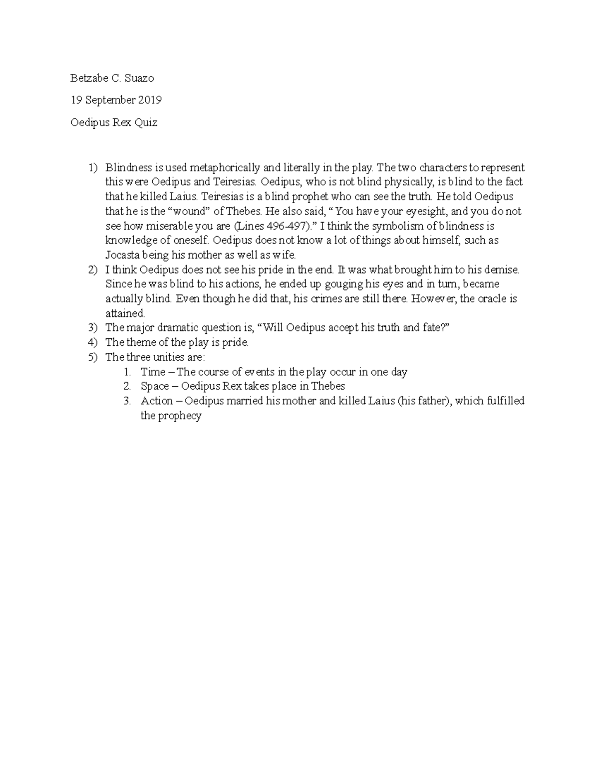 Oedipus Rex Quiz Responses Analysis & Insights - Studocu