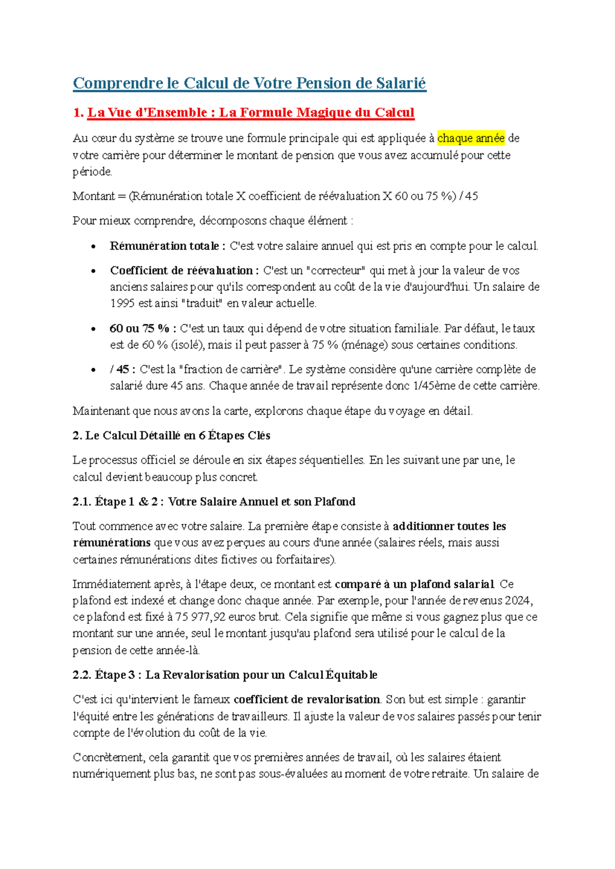 Comprendre le Calcul de Votre Pension de Salarié - Examen 1 - Studocu