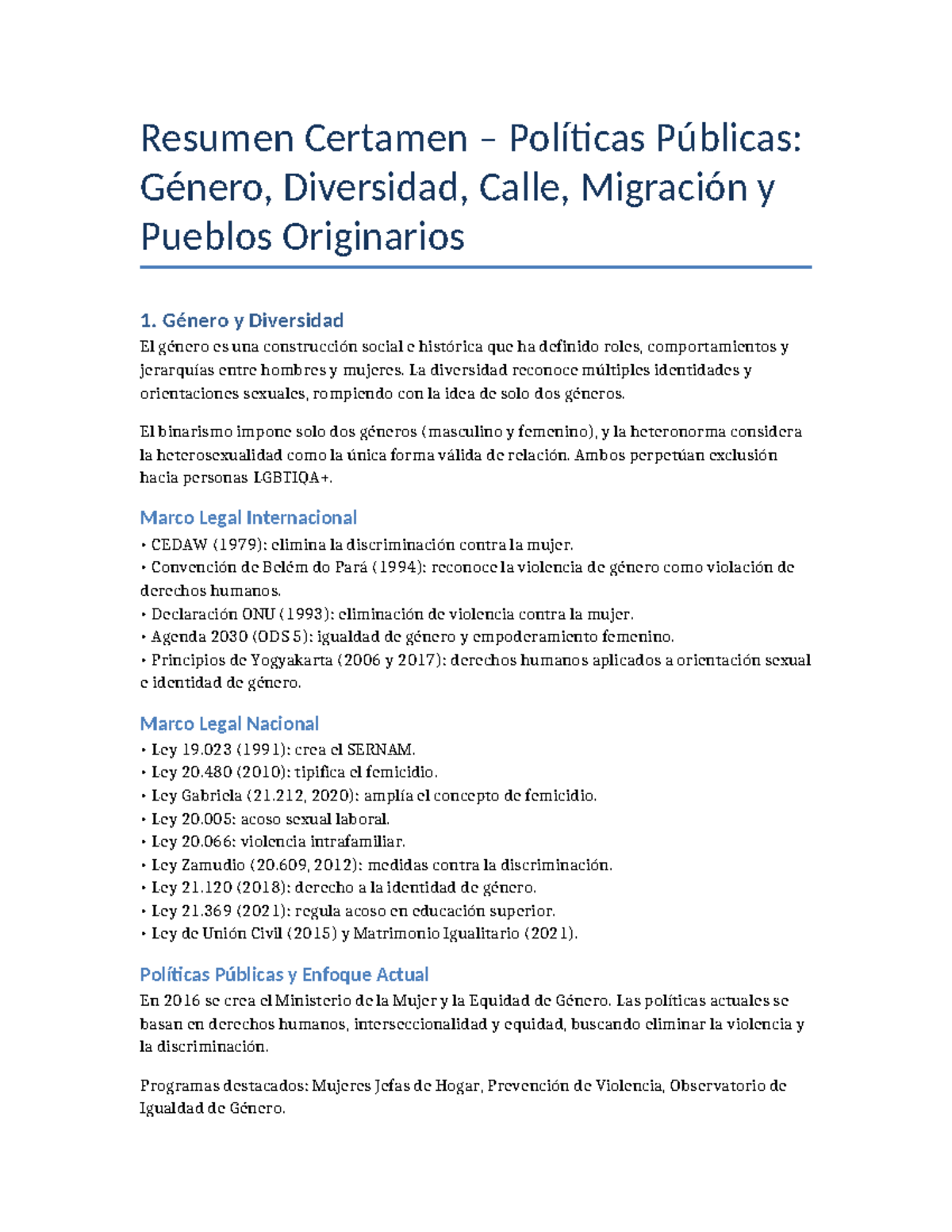 Resumen Certamen Políticas Públicas: Género, Diversidad y Migración ...