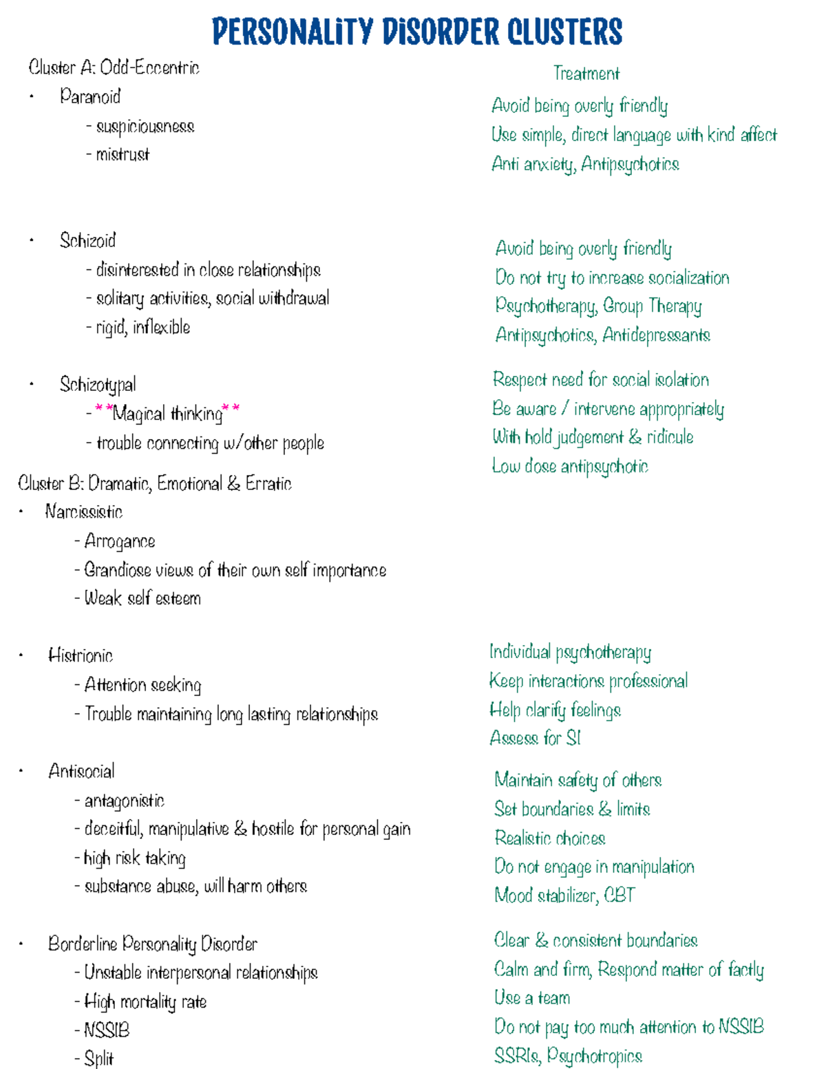 Mental Health Exam Review: Personality Disorder Clusters & Treatments ...