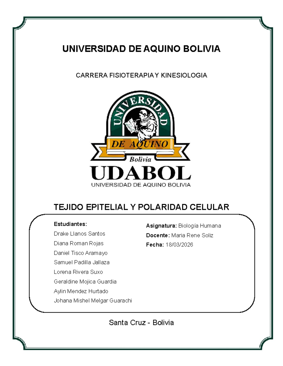 Udabol Biología: Tejido Epitelial y Polaridad Celular - Studocu