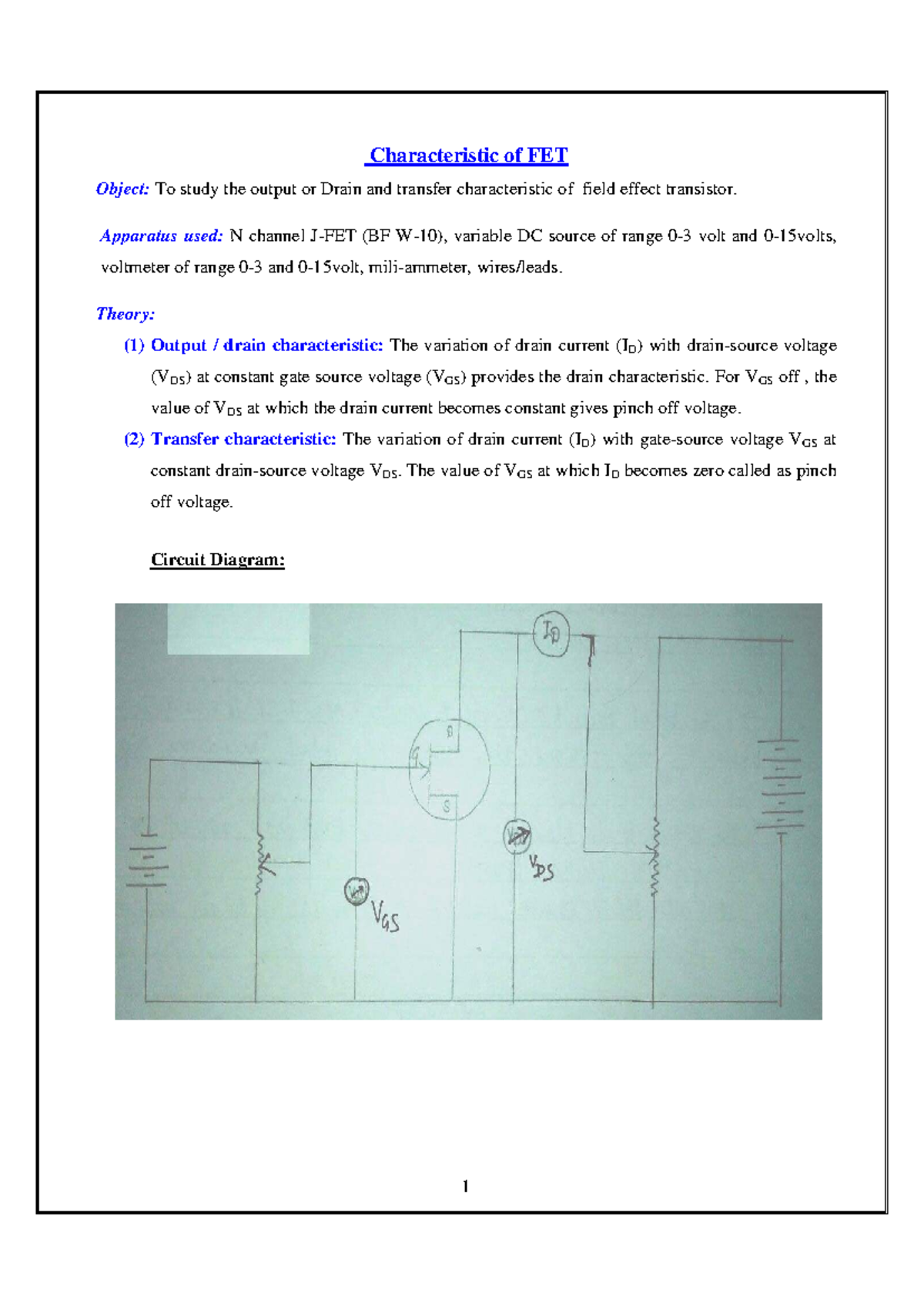 FET Characteristics Study: Output & Transfer Curves Analysis - Studocu