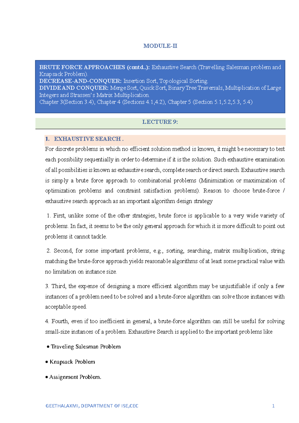 BCS401 - Lecture Notes on Brute Force & Divide and Conquer Techniques ...