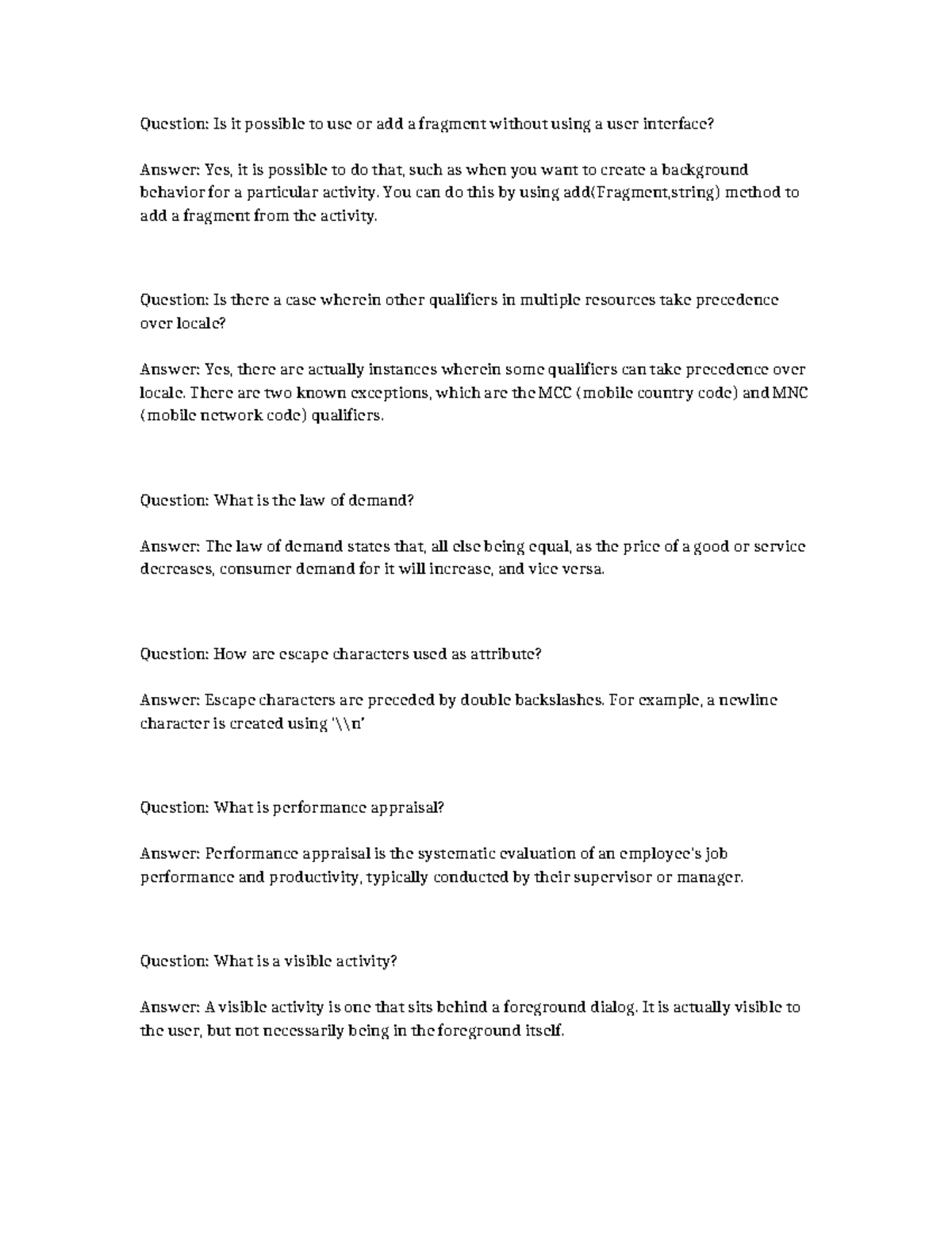 Yale Concept Paper: Key Questions & Answers on Demand & Fragments 9CG0N ...