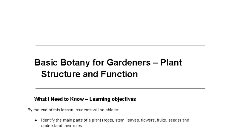 Basic Botany for Gardeners: Plant Structure & Function Notes - Studocu