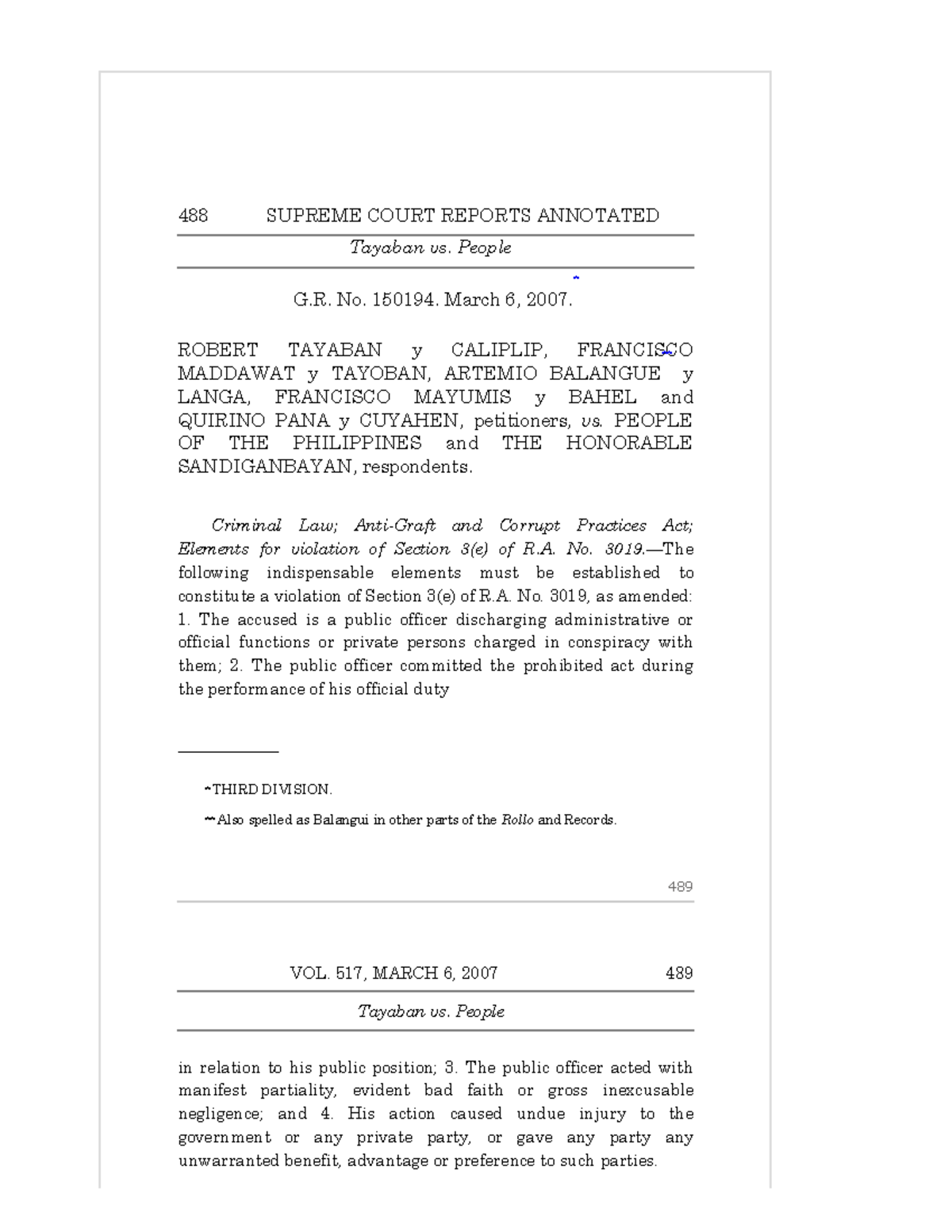 Tayaban vs. People - Supreme Court Decision on General Welfare Clause ...