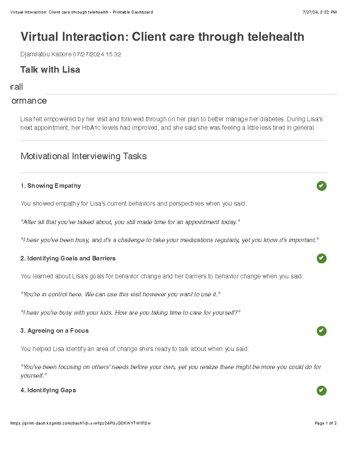 Telehealth Client Care: Virtual Interaction Dashboard & Insights - Studocu