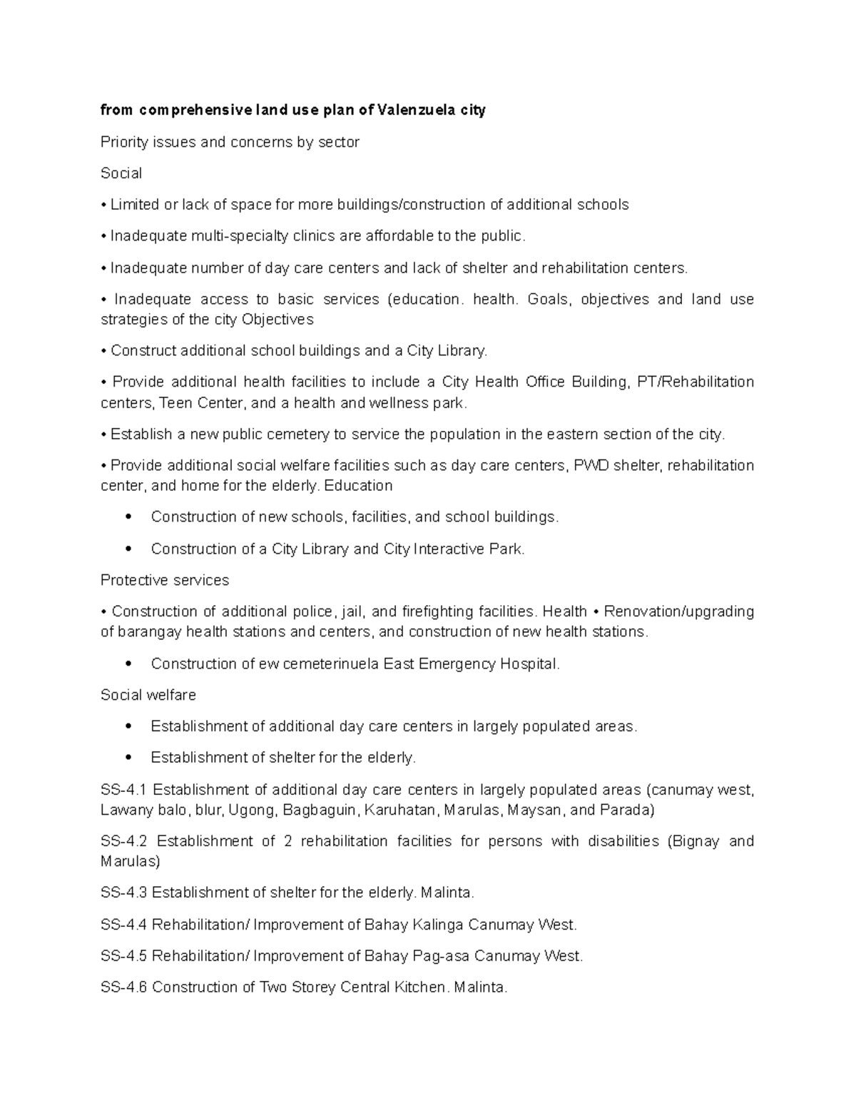 Valenzuela City comprehensive development plan summary: key issues and ...