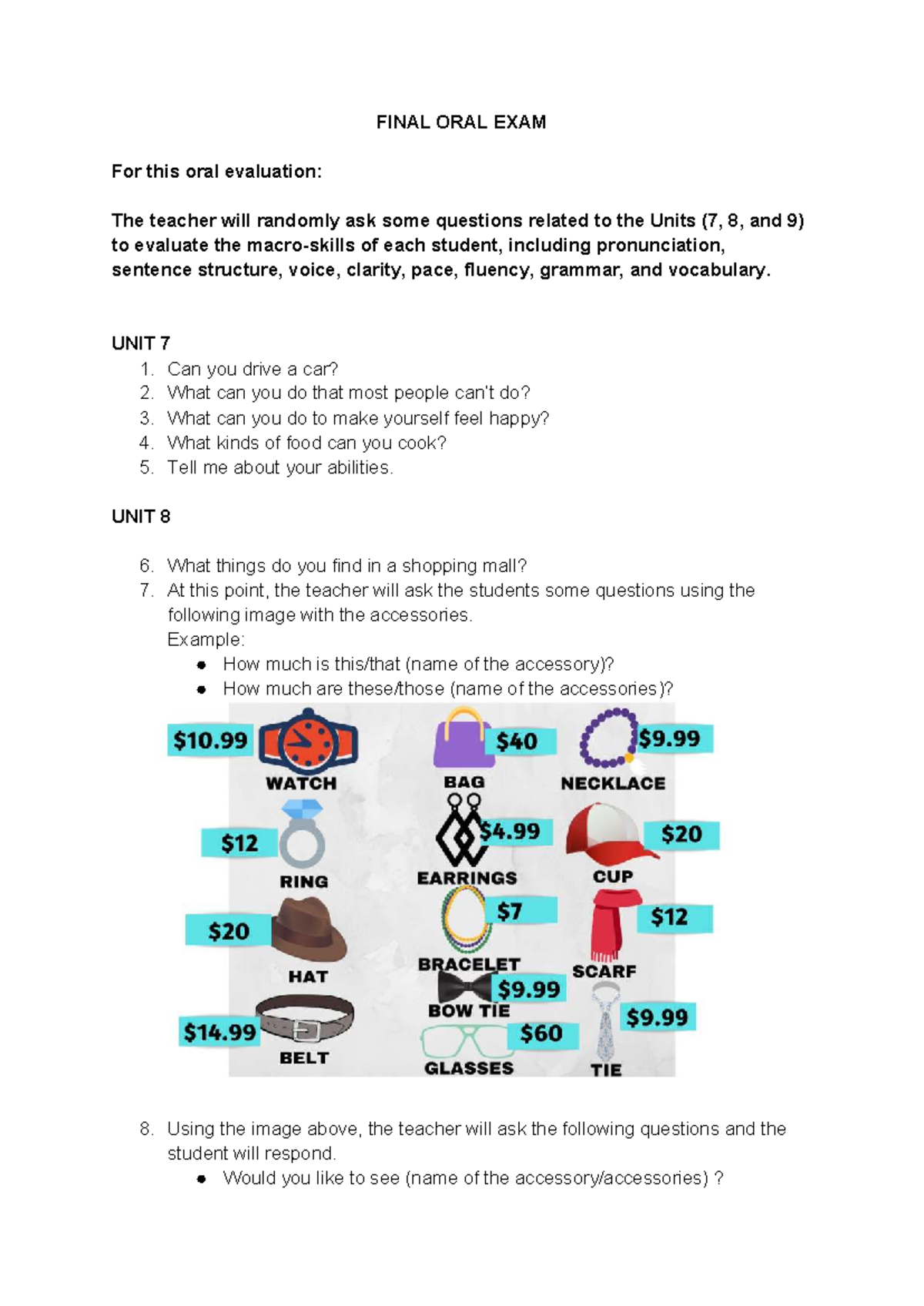 FINAL ORAL EXAM PROPOSAL & RUBRIC: UNITS 7, 8, 9 - Studocu