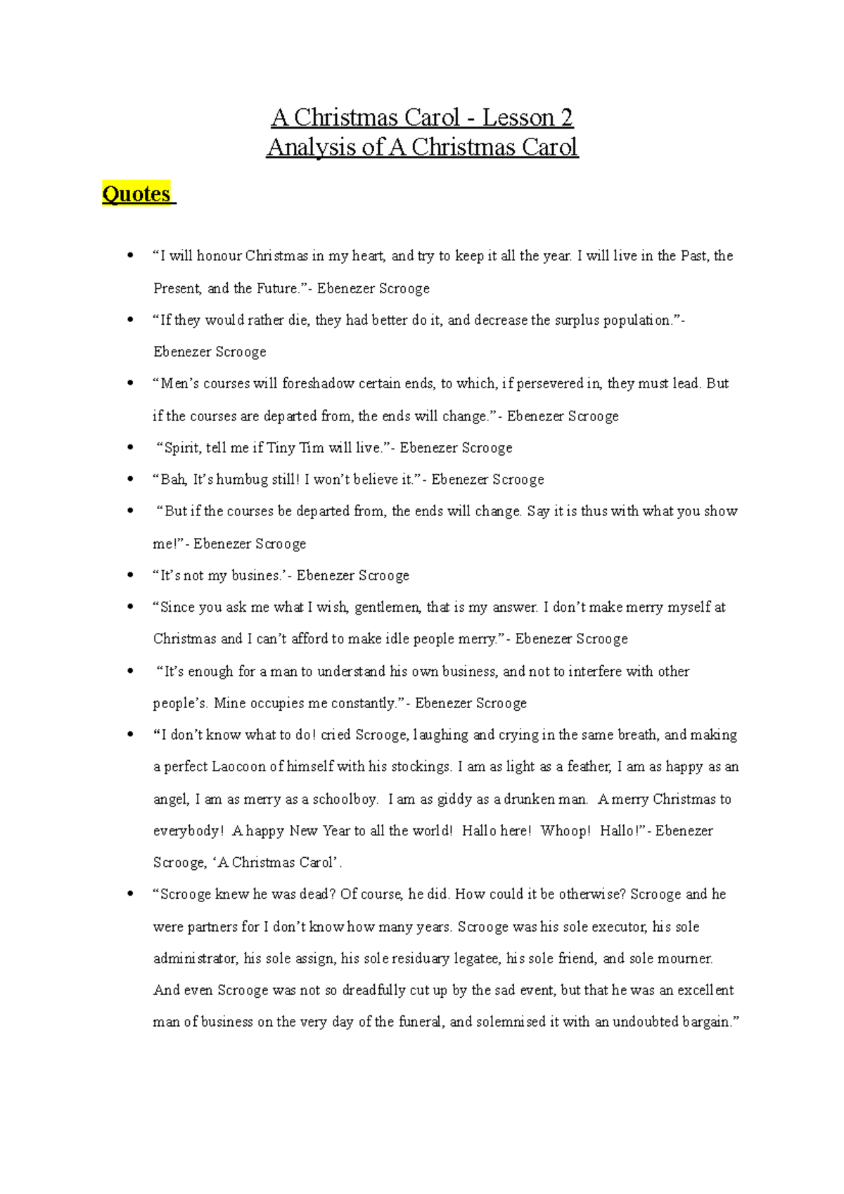 A Christmas Carol Lesson 2: Themes, Quotes, and Analysis - Studocu