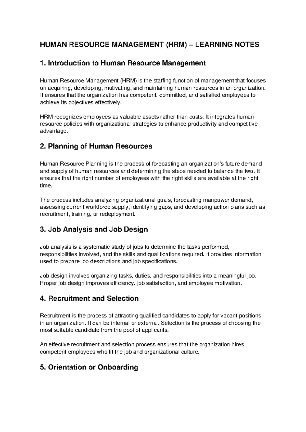 HRM 101: Comprehensive Learning Notes on Human Resource Management ...