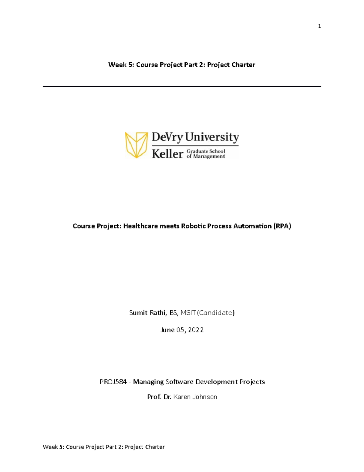 Week 5 - PROJ584 Course Project Part 2: Project Charter Overview - Studocu