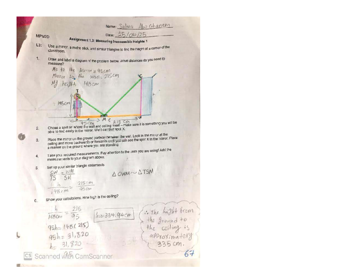 MPM2D-23 Assignment 1.3: Measuring Inaccessible Heights with Triangles ...