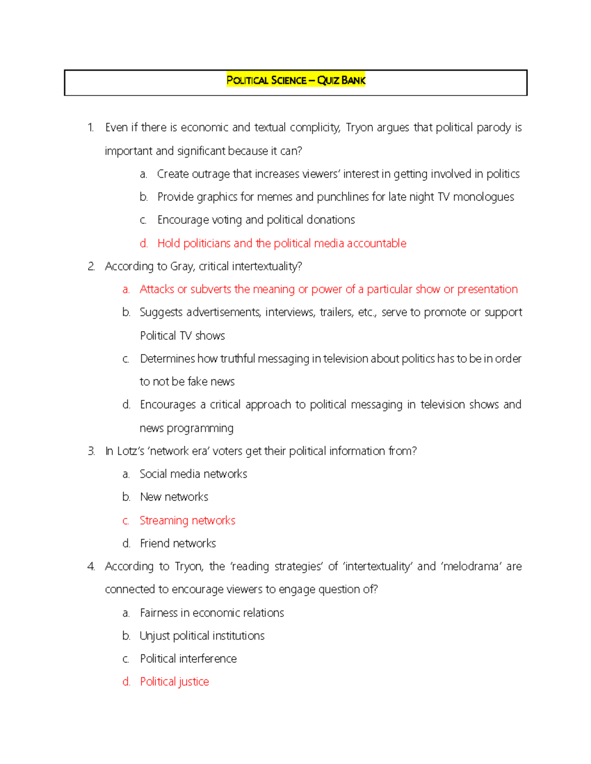 Political Science Quiz Bank - Comprehensive Study for PS101 - Studocu