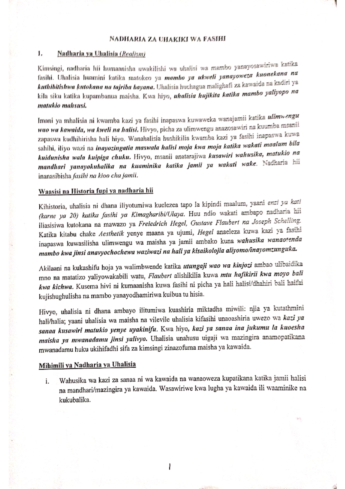 Kisw 231: Nadharia za Uhalisia na Uhalisia wa Kijamaa katika Fasihi ...