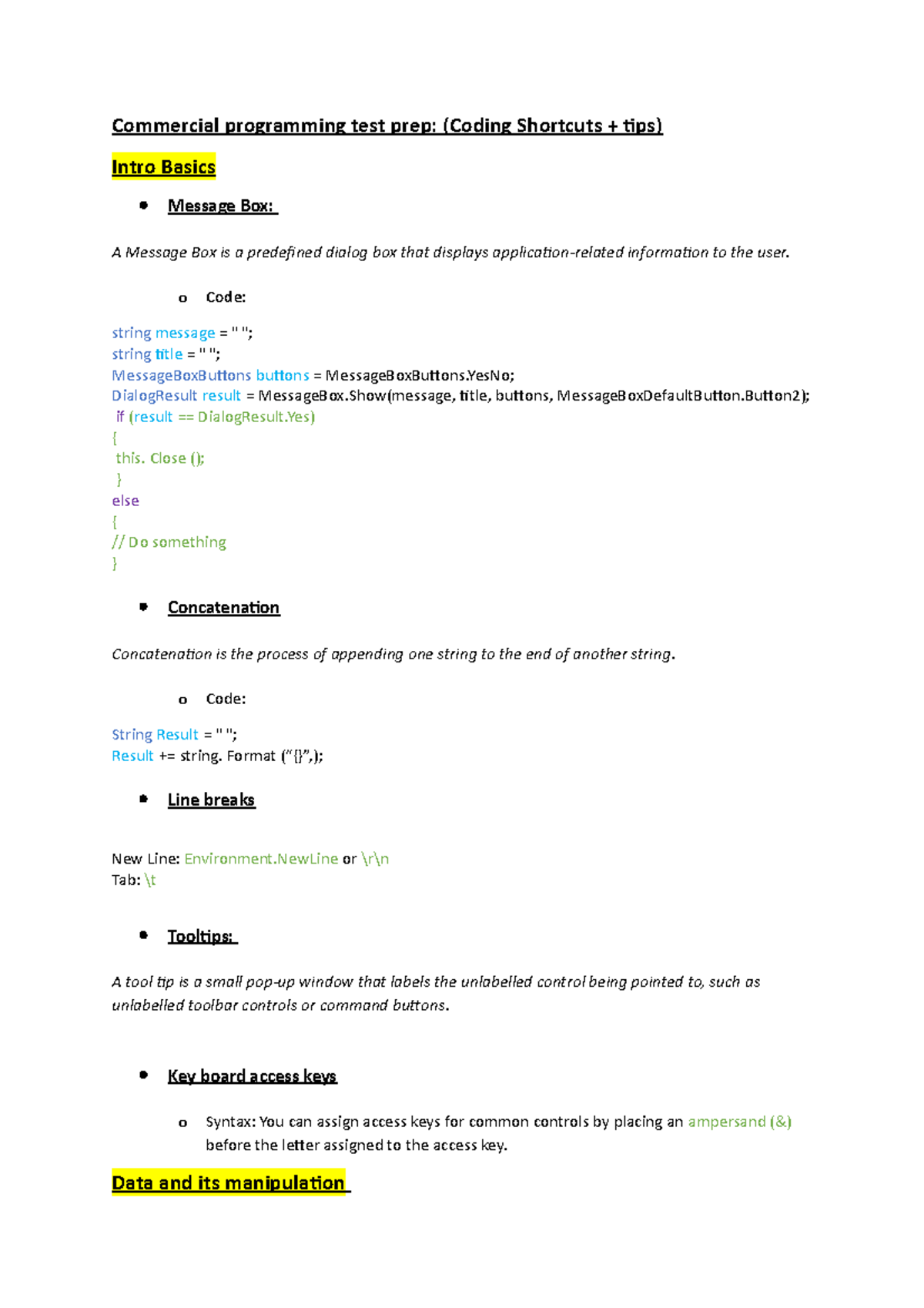 Commercial programming test prep - INF1003F - Studocu