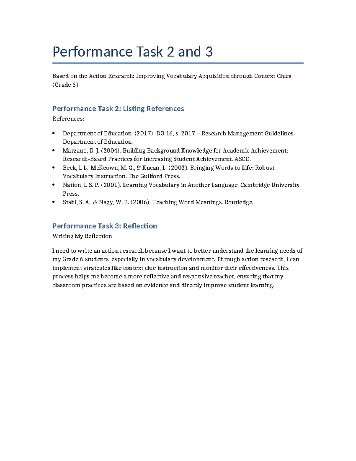 Performance Tasks CBAR: Enhancing Vocabulary Acquisition in Grade 6 ...