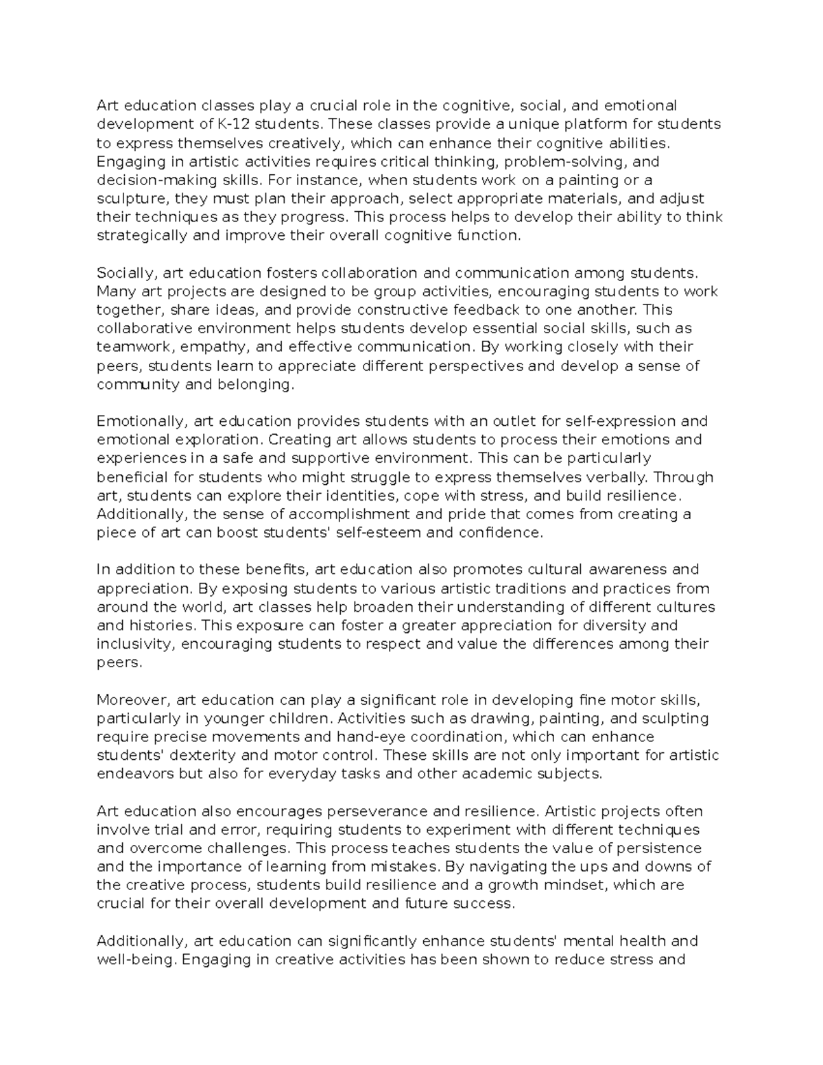 ENG 190 Art Education Benefits: Cognitive, Social, & Emotional Growth - Studocu