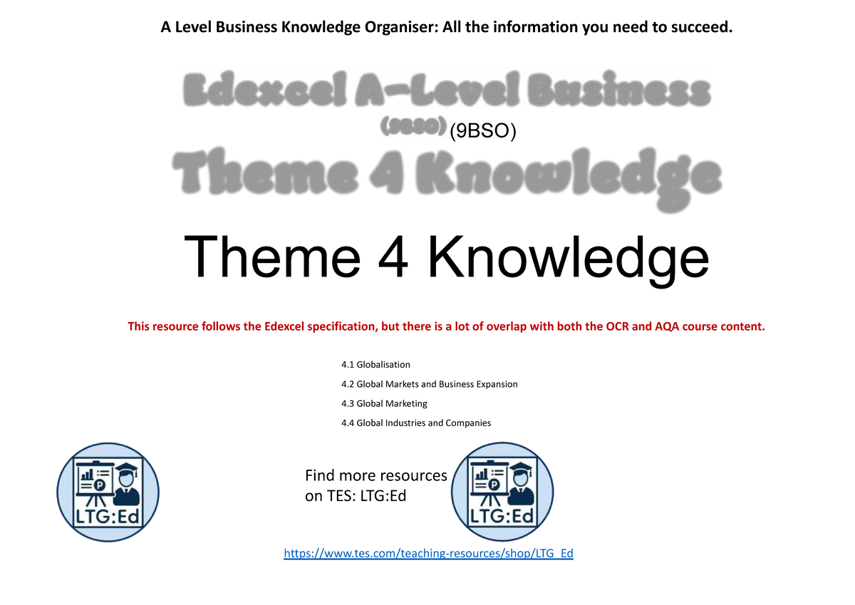 A Level Business (9BSO) Theme 4: Globalisation and Market Expansion ...