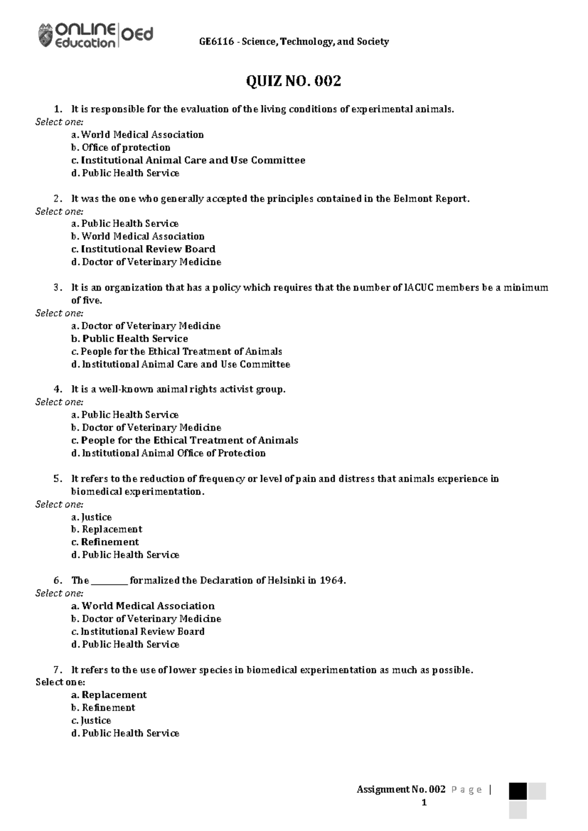 GE6116 - Quiz No. 002 on Science, Technology, and Society - Studocu