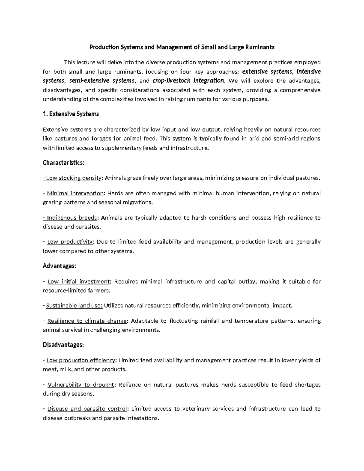 Lecture III: Production Systems & Management of Small & Large Ruminants ...