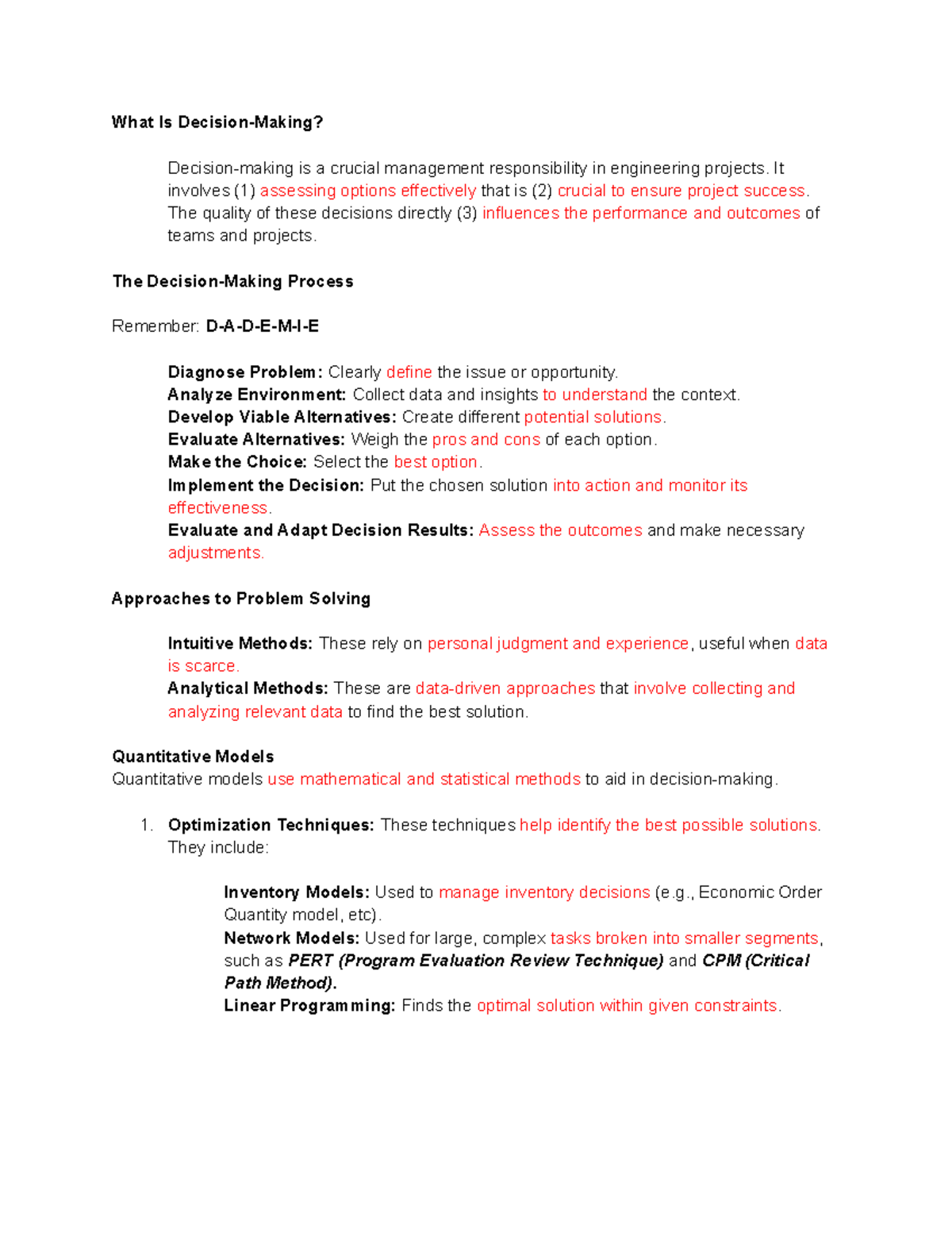 ENG 301 - Decision Making in Engineering Projects: Key Processes and ...