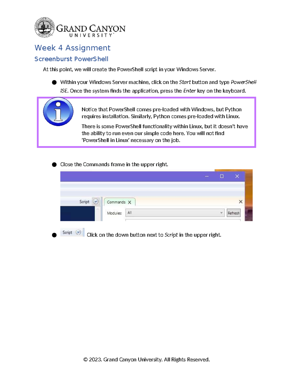 GCU IT-101 Week 4 Assignment: PowerShell Screenburst Script Guide - Studocu