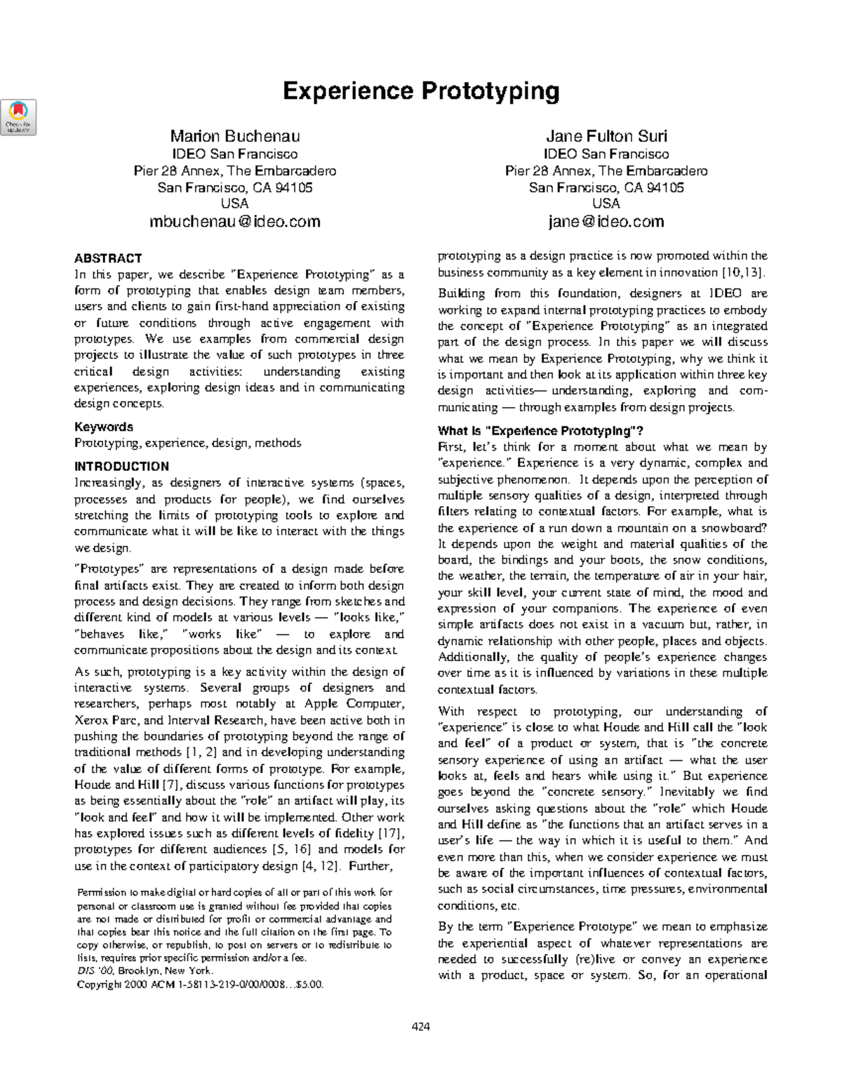 Experience Prototyping - Experience Prototyping Marion Buchenau IDEO ...