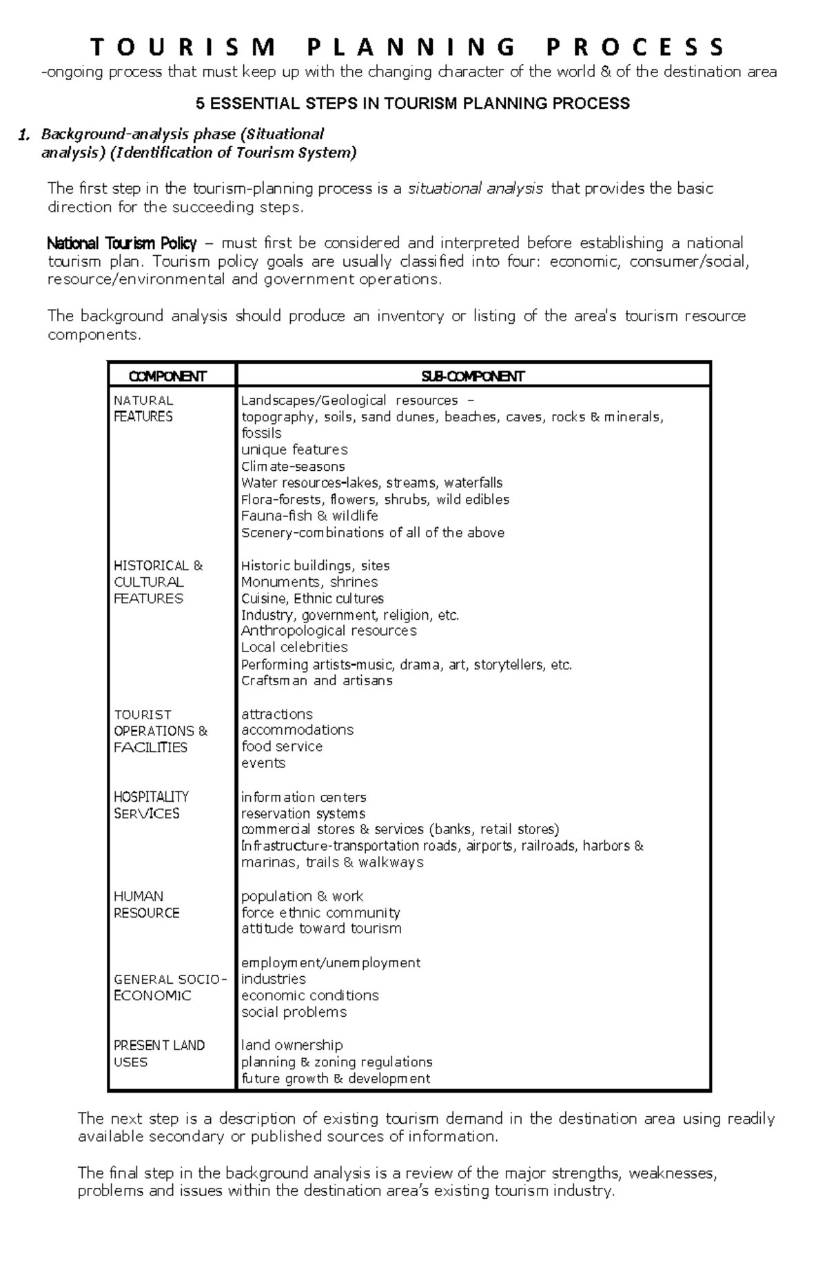 Tourism Planning Process: Key Steps and Strategies for Success - Studocu