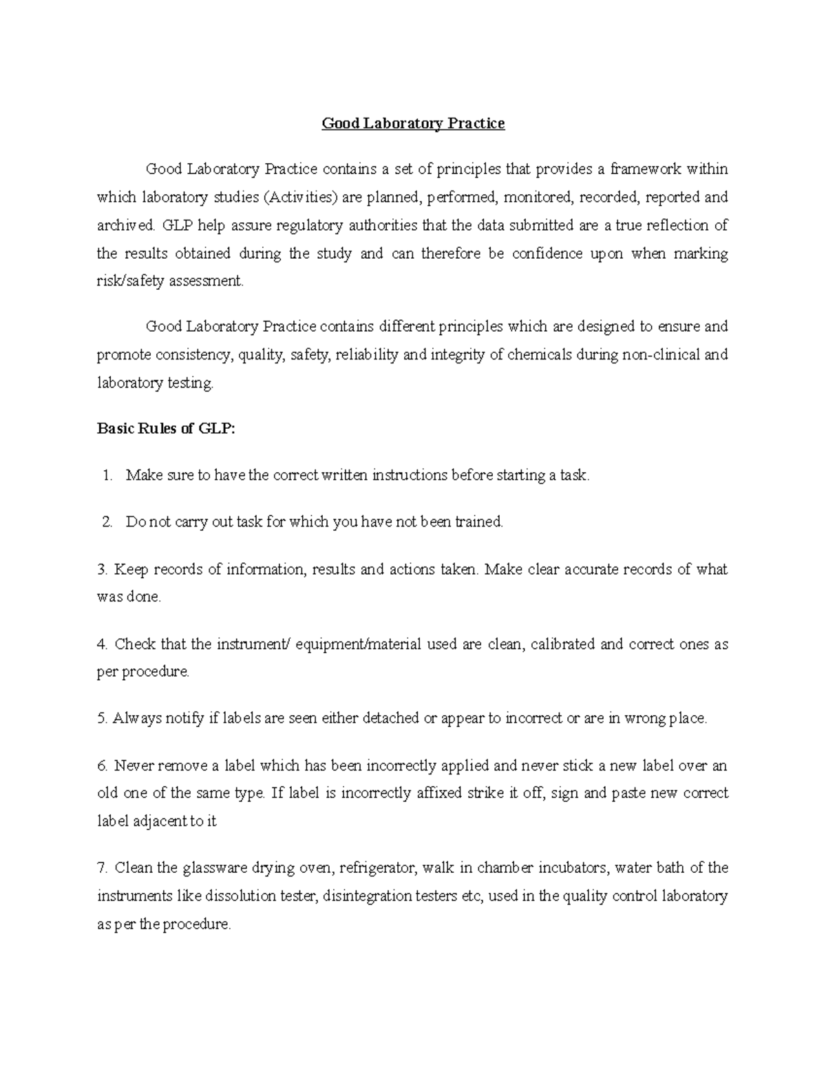 Glp Principles Good Laboratory Practice Guidelines And Procedures