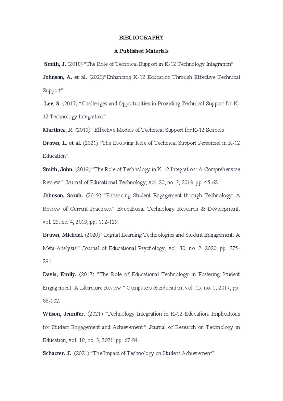 Bibliography - BIBLIOGRAPHY A Materials Smith, J. (2018) “The Role of ...