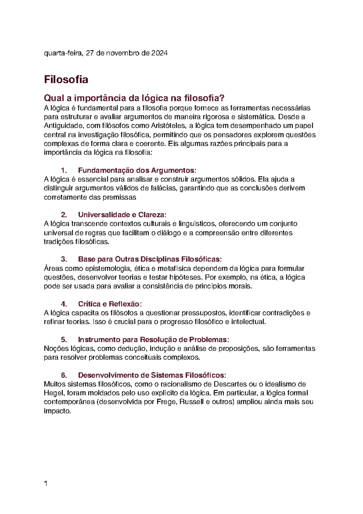 A Importância da Lógica na Filosofia: Uma Análise Crítica - Studocu