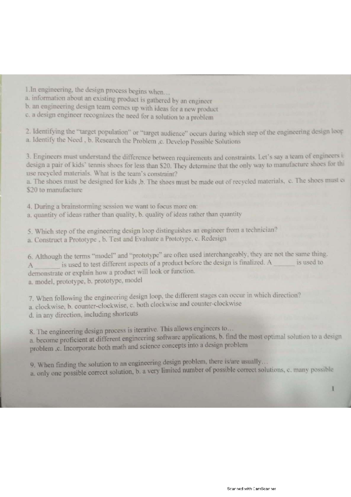 ENGR 101: Engineering Design Process Quiz Notes - Studocu