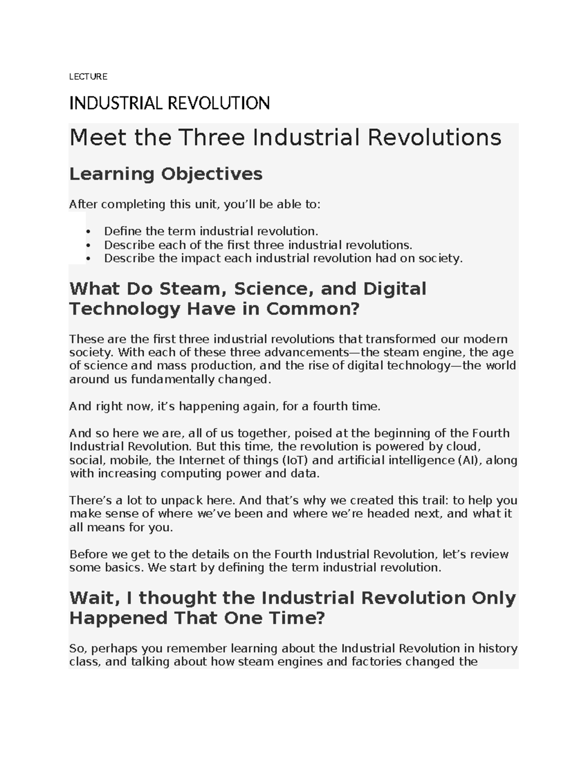 LECTURE: Understanding the Three Industrial Revolutions (IND 101) - Studocu
