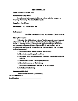 JOB Sheet 3.1-4 Trainees Training Requirements - JOB SHEET 3- Title ...