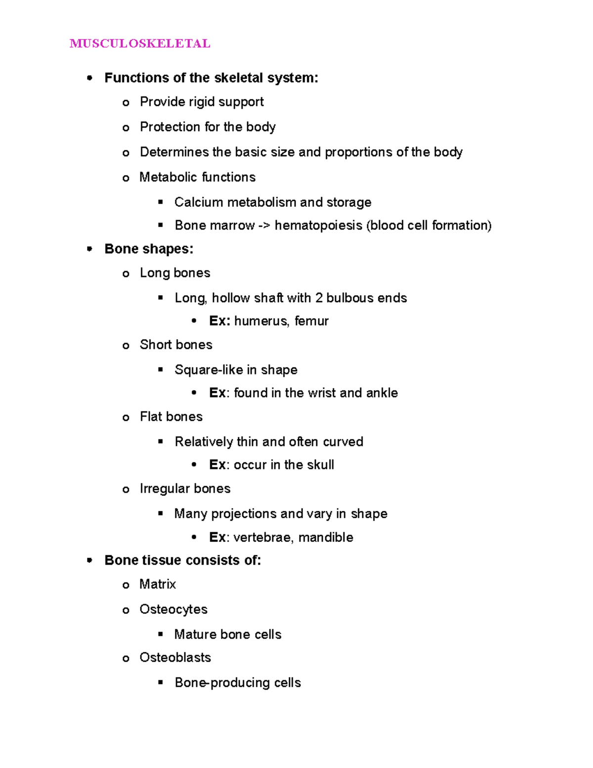 Pathophysiology- Chapter 9 (Musculoskeletal) - Functions of the ...