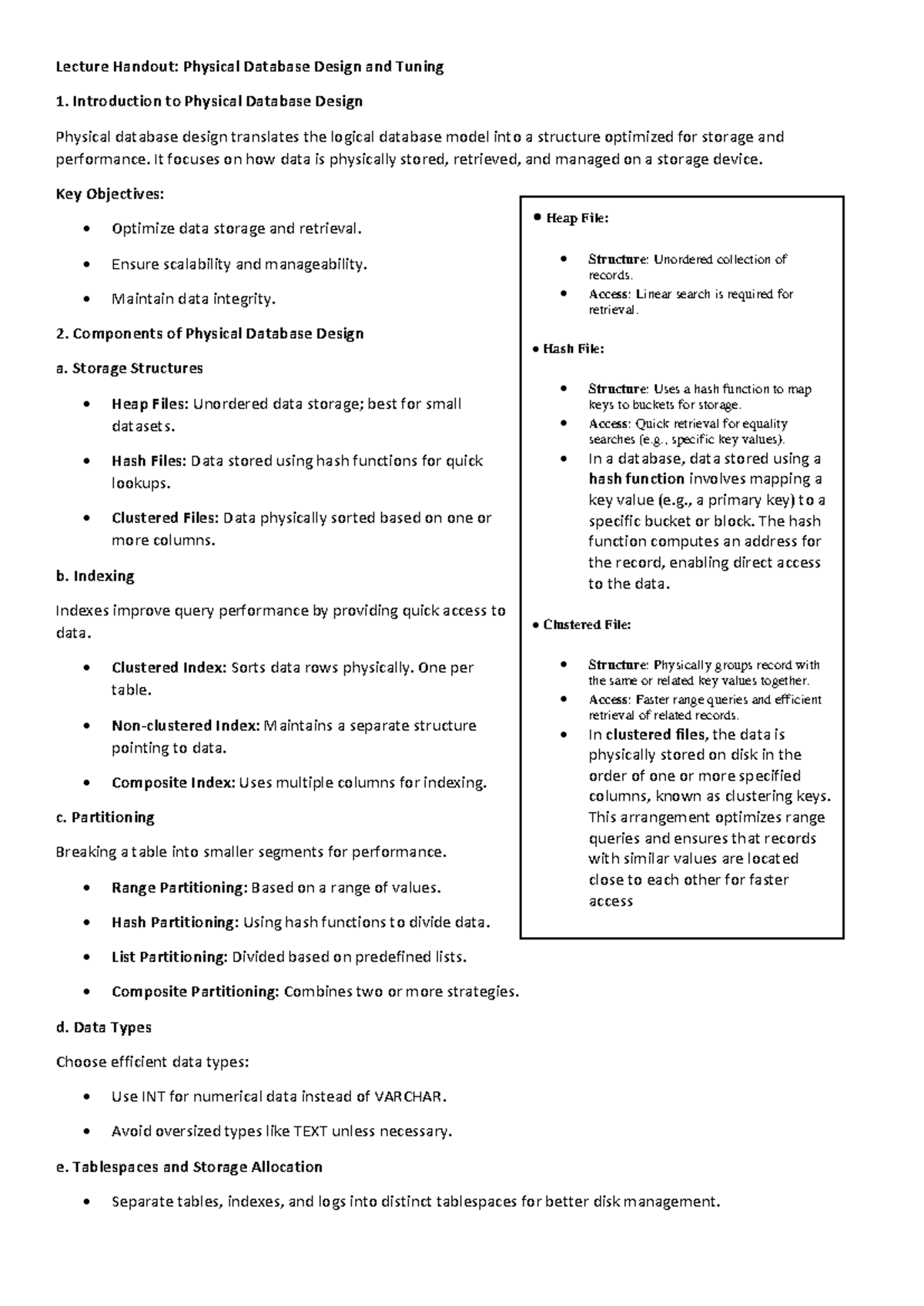 Lecture Handout: Physical Database Design & Tuning (CS101) - Studocu