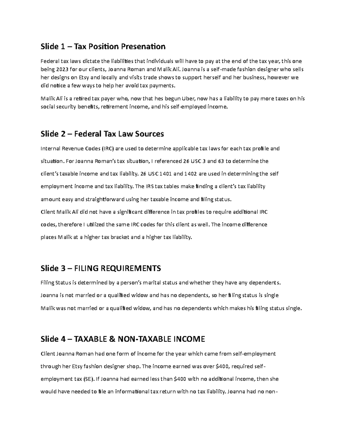 ACC330 Project Two Speaker Notes: Tax Position Presentation - Studocu