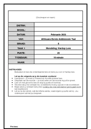 Graad 8 Kwartaal 2 Taak 4 Lang Transaksioneel 2024 - DISTRIK: SKOOL: DATUM: Mei 2024 VAK ...