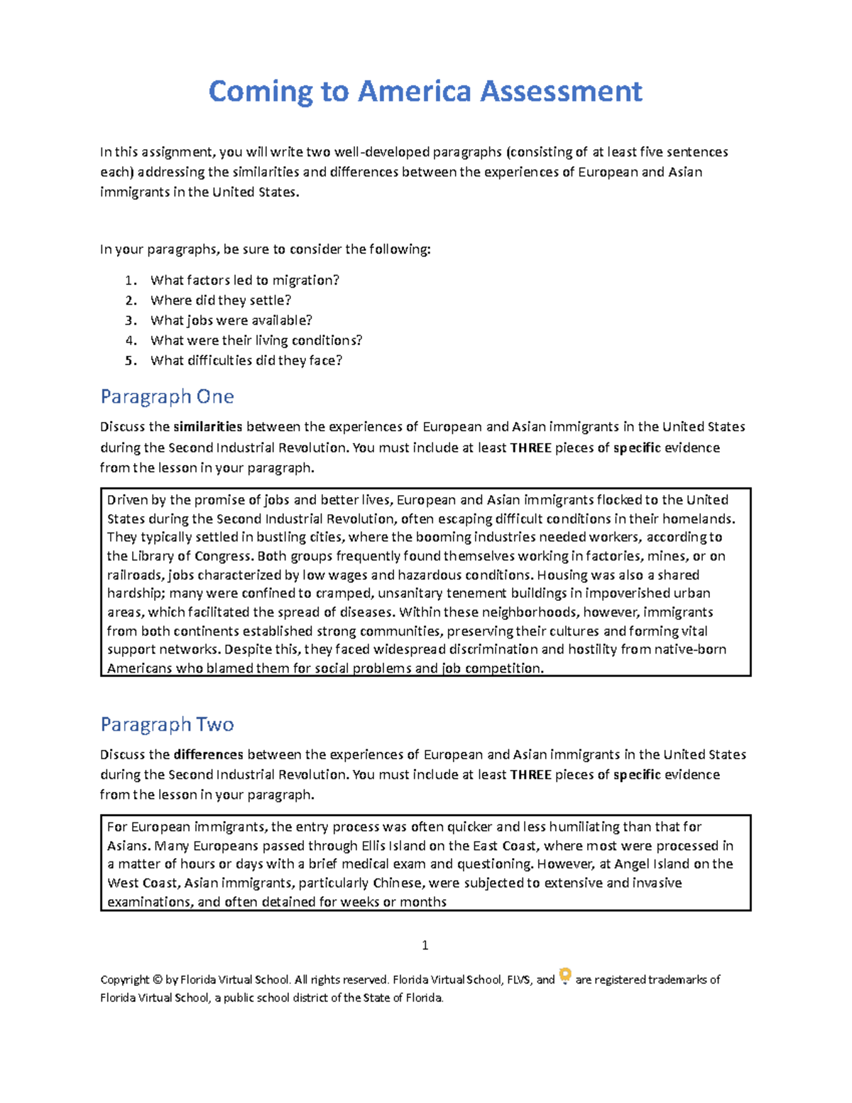 Assessment: Comparing European & Asian Immigrants in the U.S. - Studocu
