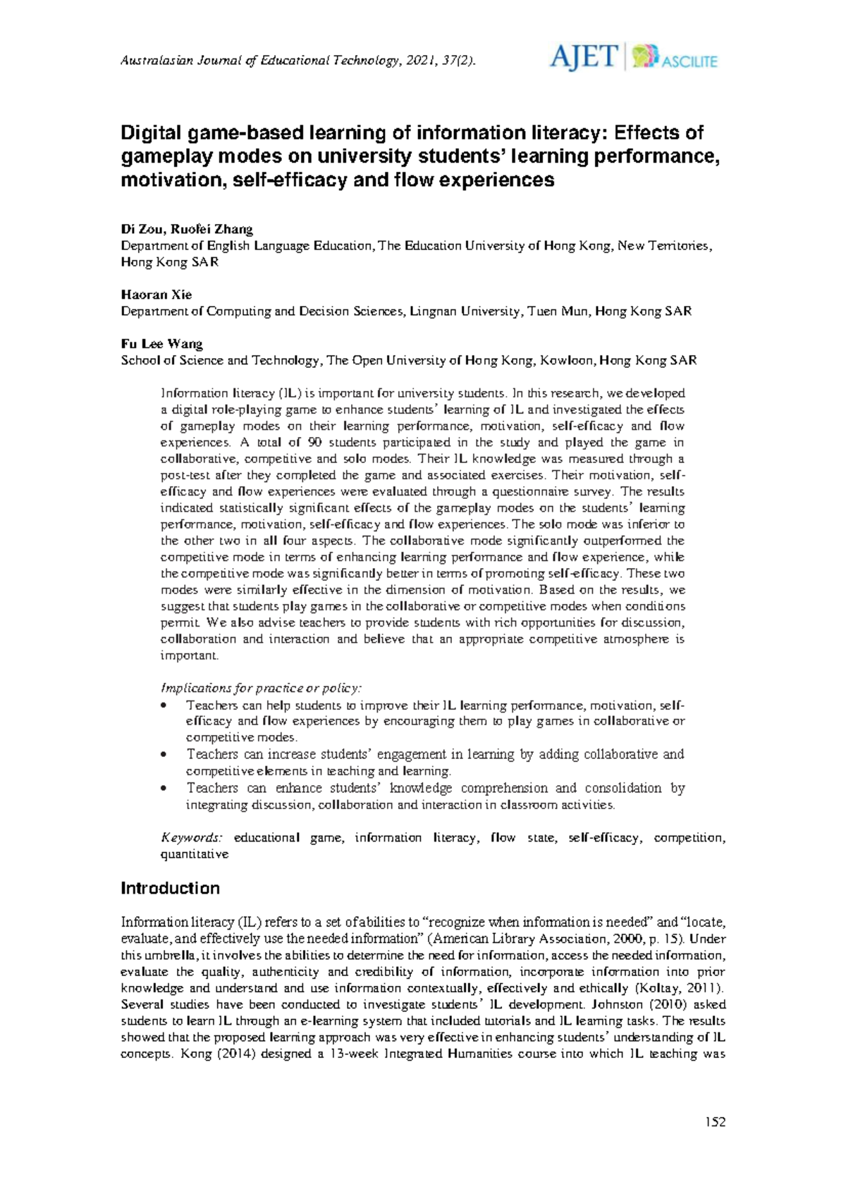 Digital Game-Based Learning of Information Literacy: Effects on Performance and - Studocu