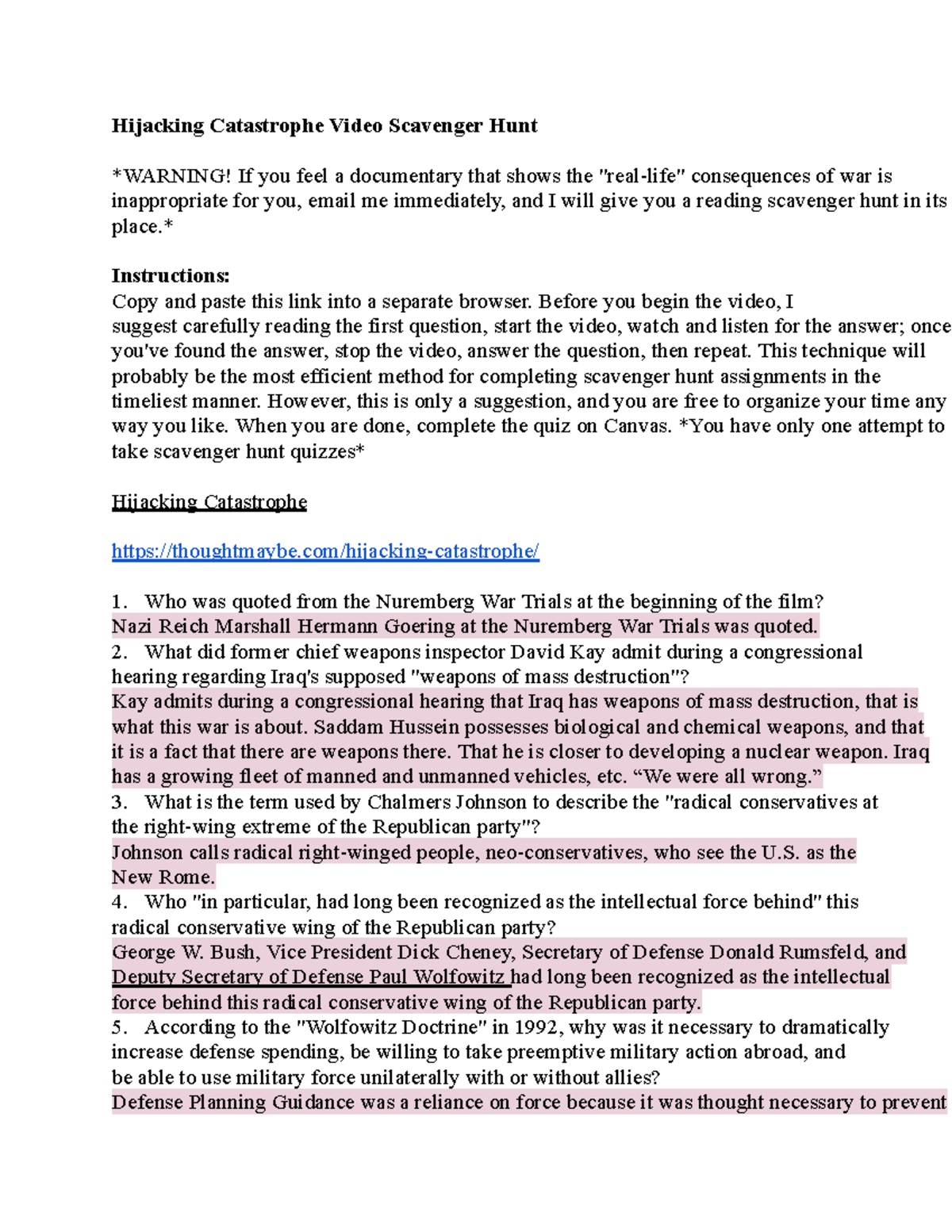 Hijacking Catastrophe Video Scavenger Hunt - Study Guide Details - Studocu