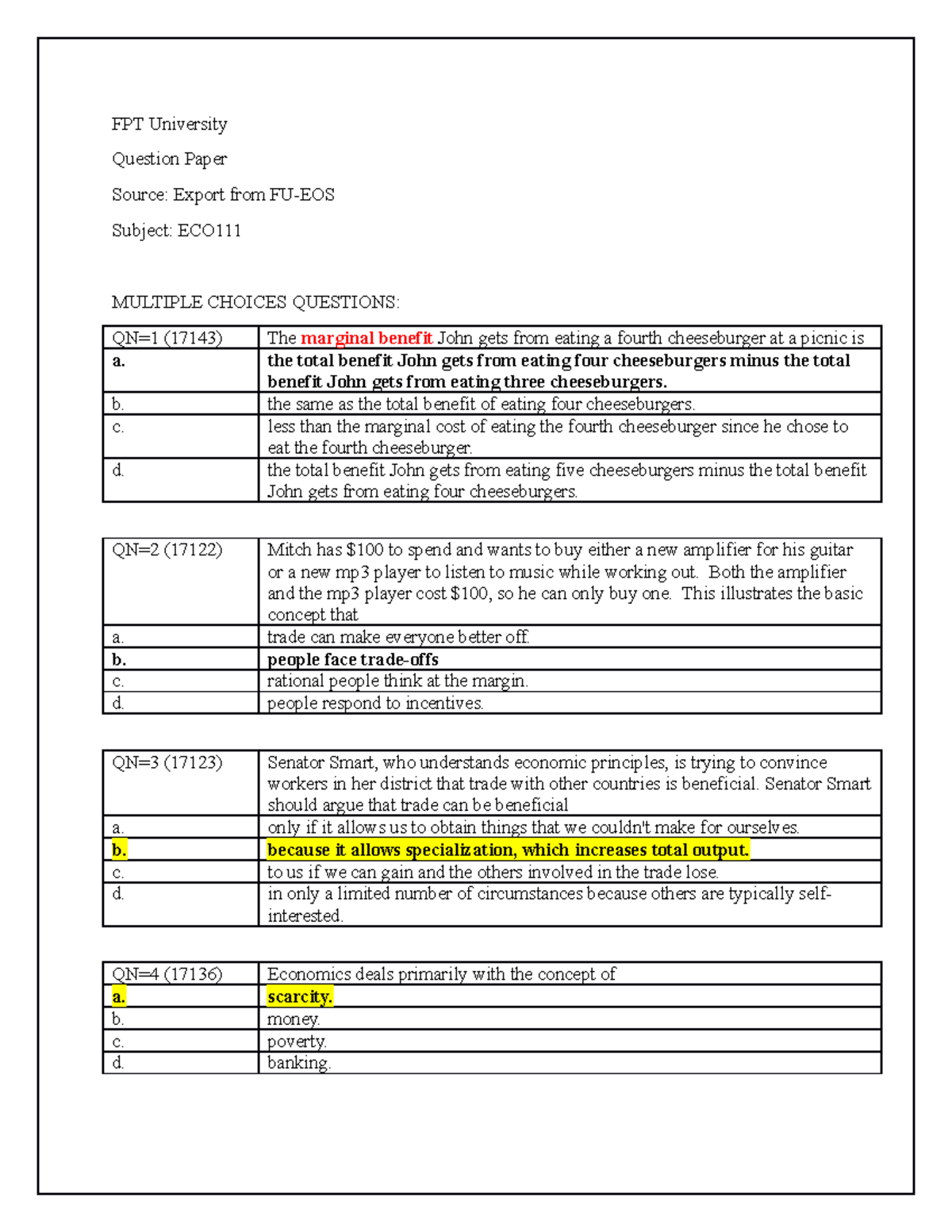 Assignment 2 ECO - FPT University Question Paper Source: Export from FU ...