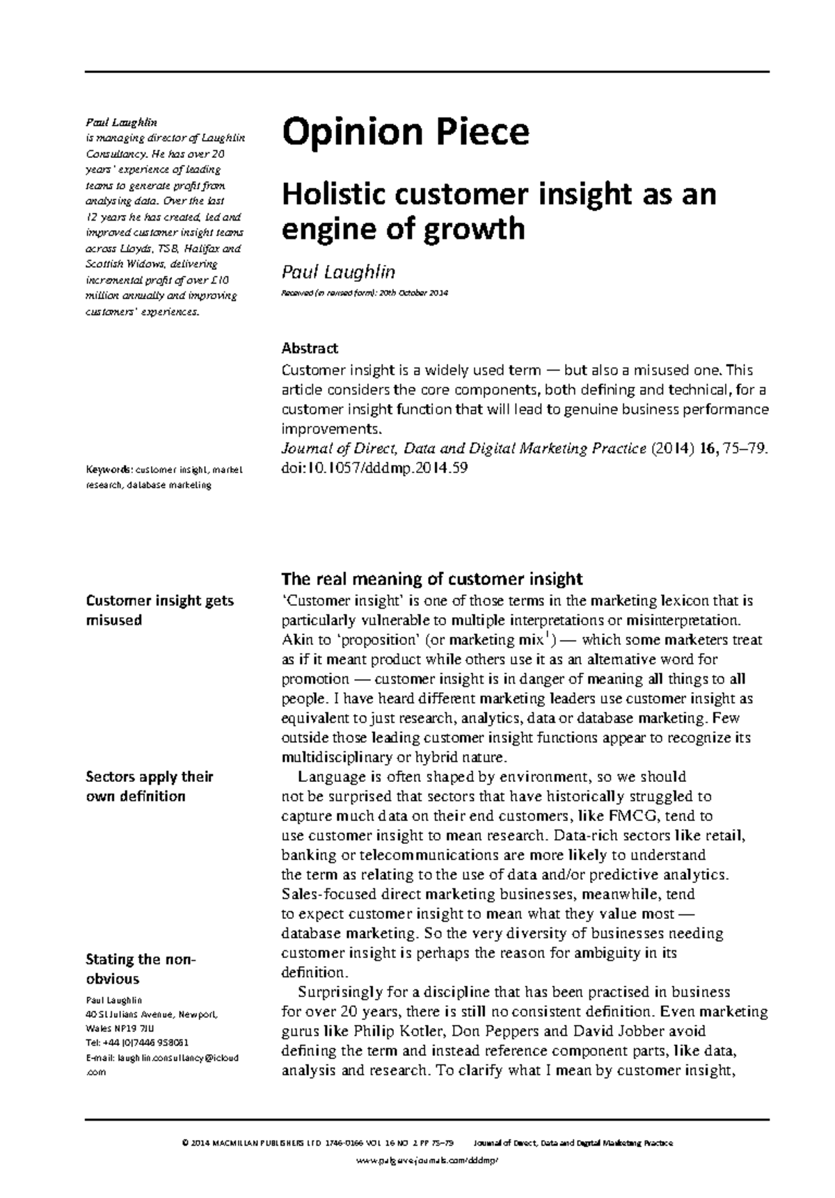 Dddmp - Holistic Customer Insight as an Engine of Growth - Studeersnel
