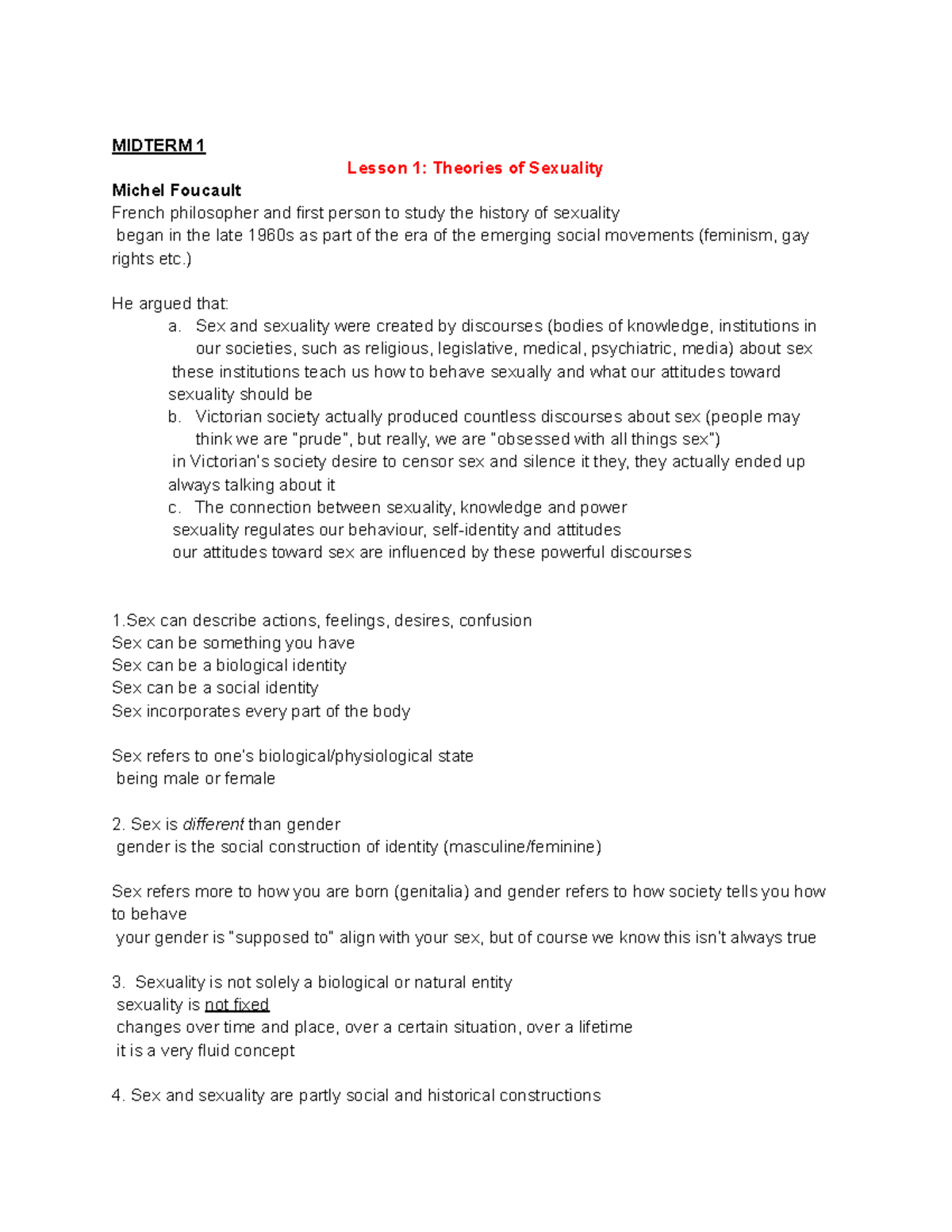 History of Sex Lecture Notes (everything you need) - MIDTERM 1 Lesson 1 ...