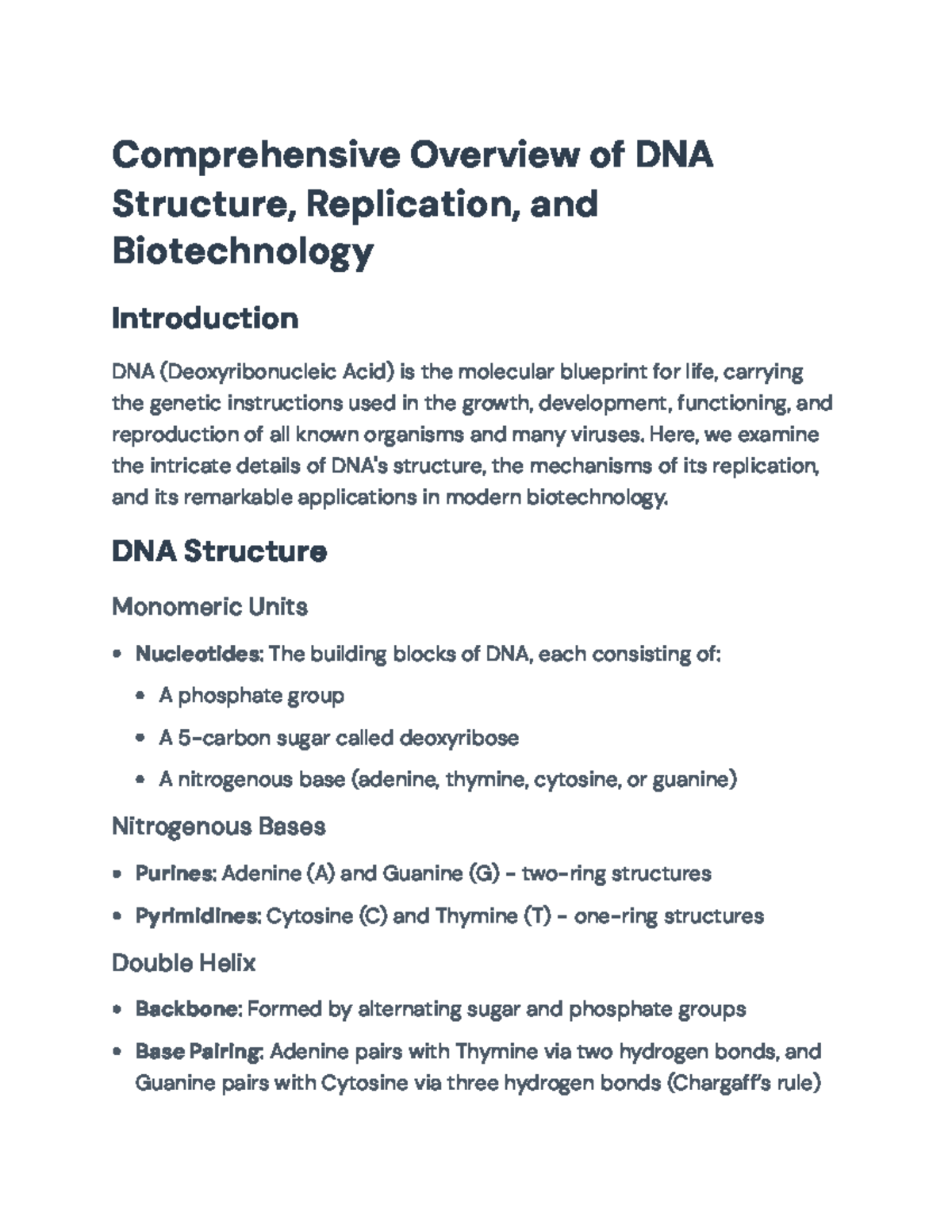 DNA Overview: Structure, Replication, and Biotechnology Applications ...