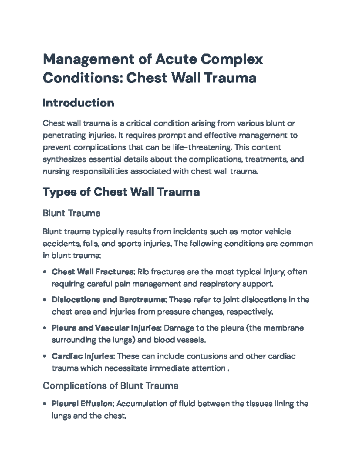 Management of Acute Complex Conditions: Chest Wall Trauma Overview ...