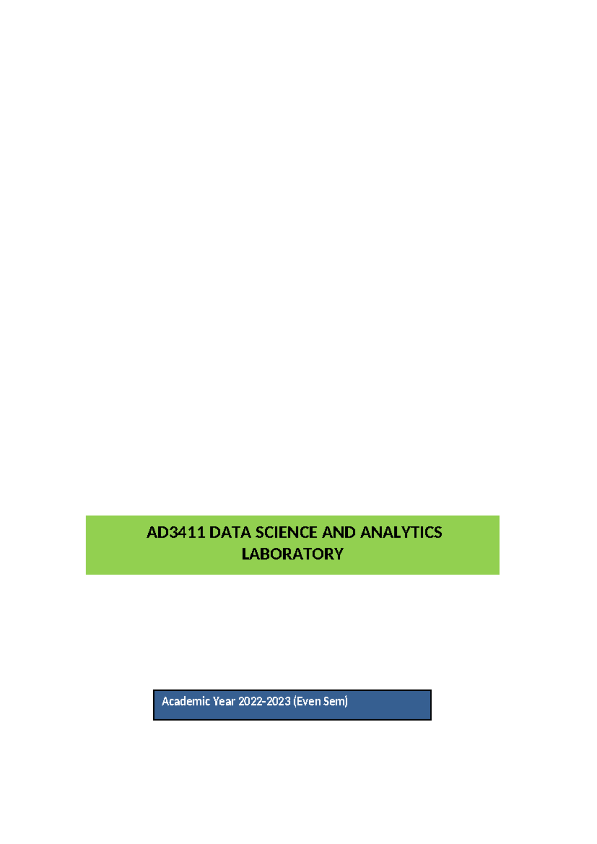 AD3411 Data Science & Analytics Lab Manual (2022-2023) - Studocu