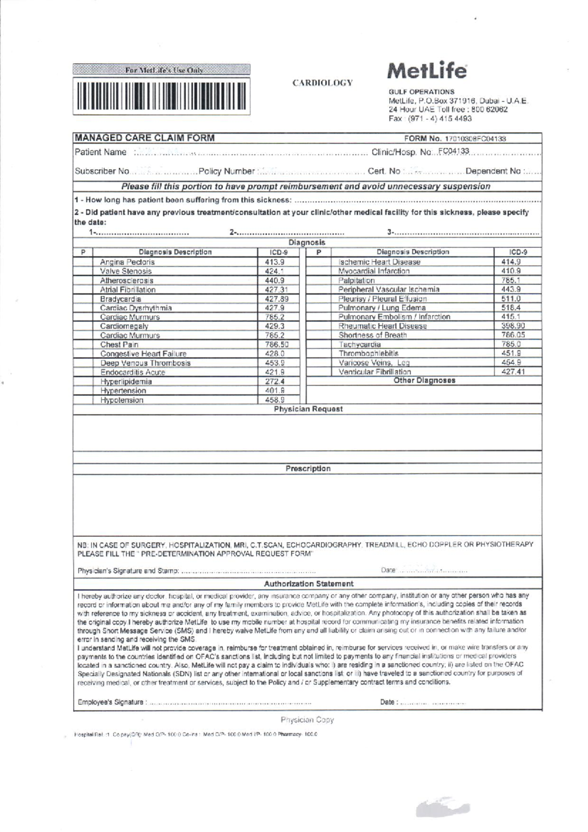 Alico Cardiology Managed Care Claim Form - CF - Studocu